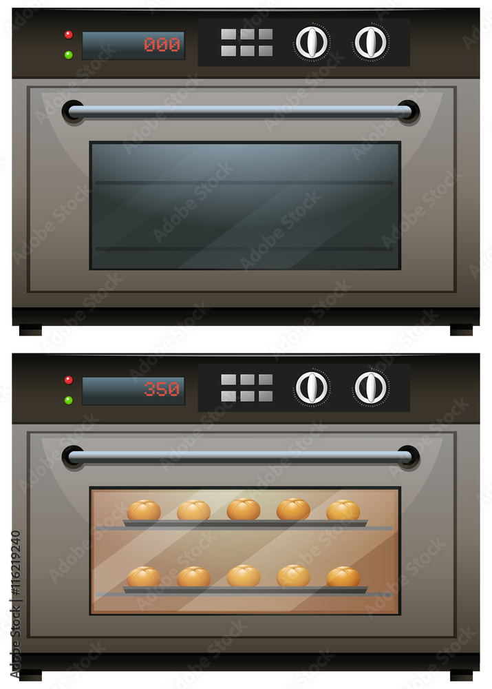 Oven with and without food in it Stock Vector | Adobe Stock