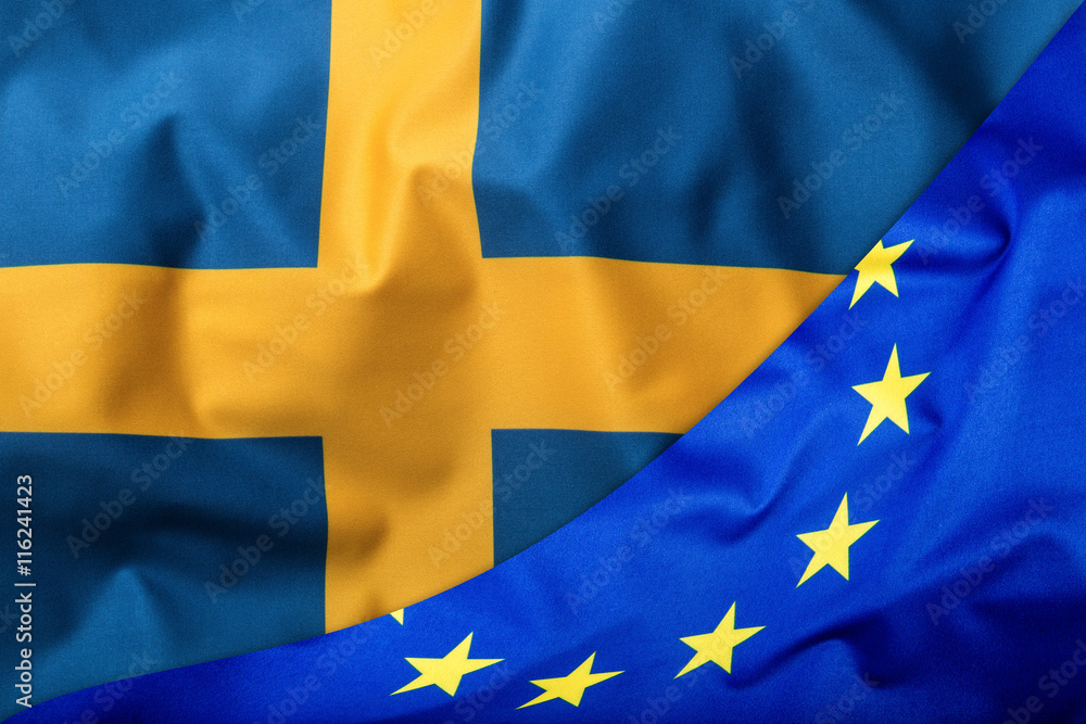 Flags of the Sweden and the European Union. Sweden Flag and EU Flag ...