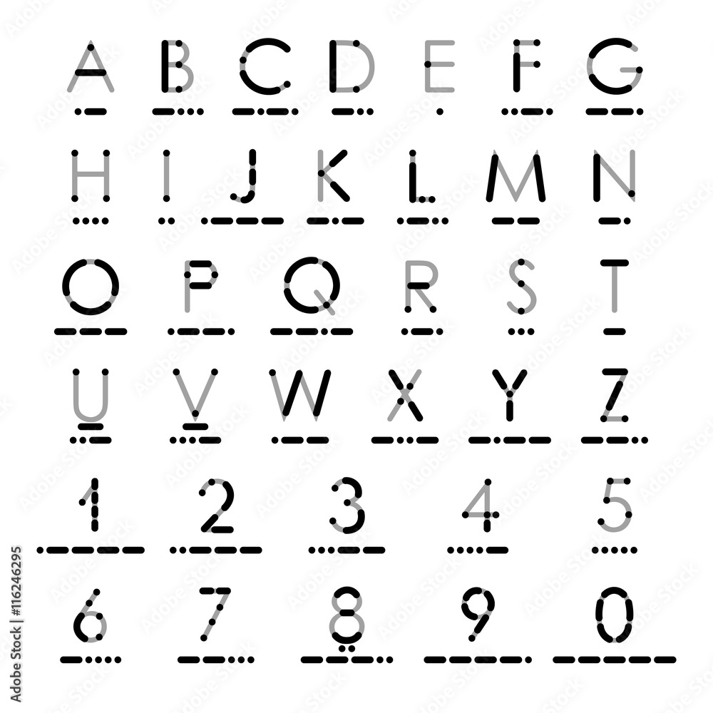 Alphabet and numerals in Morse Code. Stock Vector | Adobe Stock