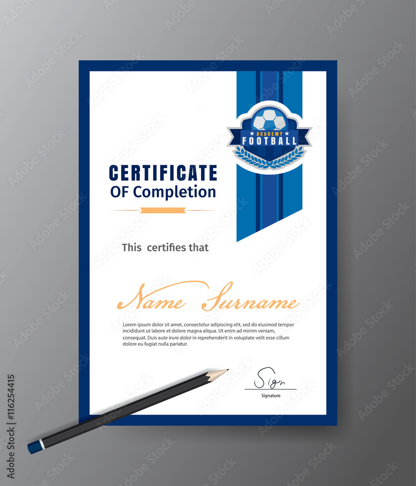 Vector template for certificate of football training academy Stock ...