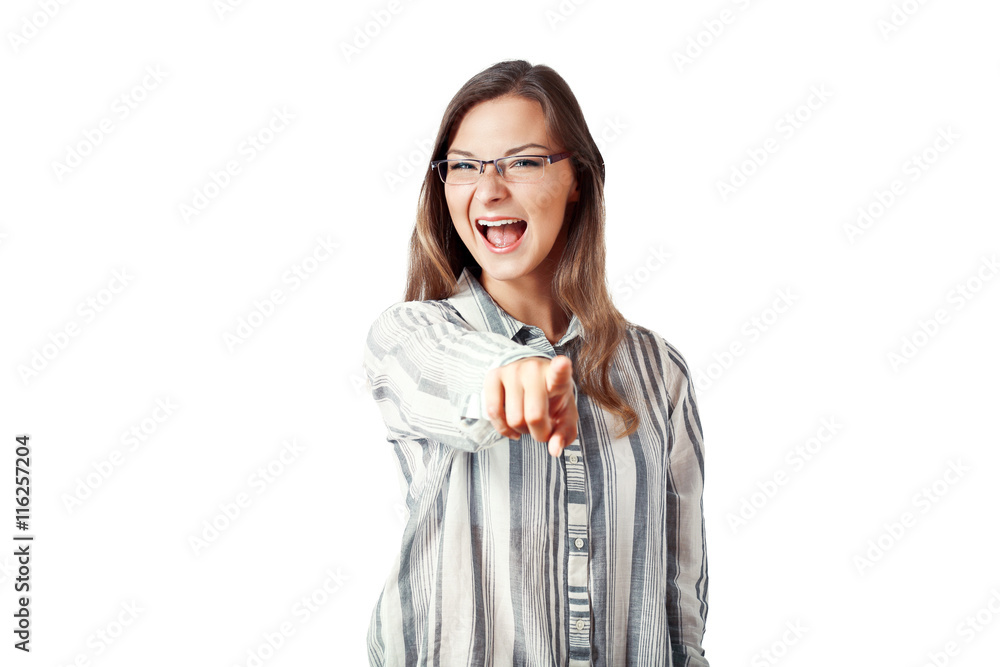 young woman mocking at somebody Stock-Foto | Adobe Stock