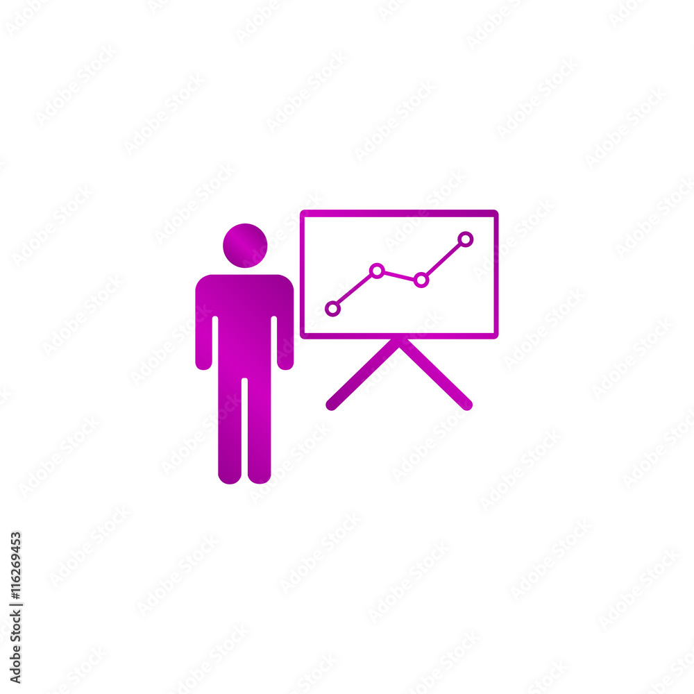 Presentation sign icon. Man standing with pointer. Scheme and Diagram ...