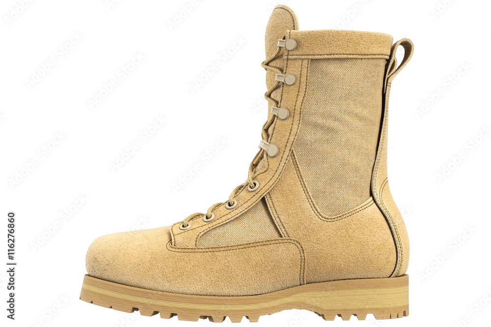 Military boots suede army uniforms, side view. 3D graphic Stock ...