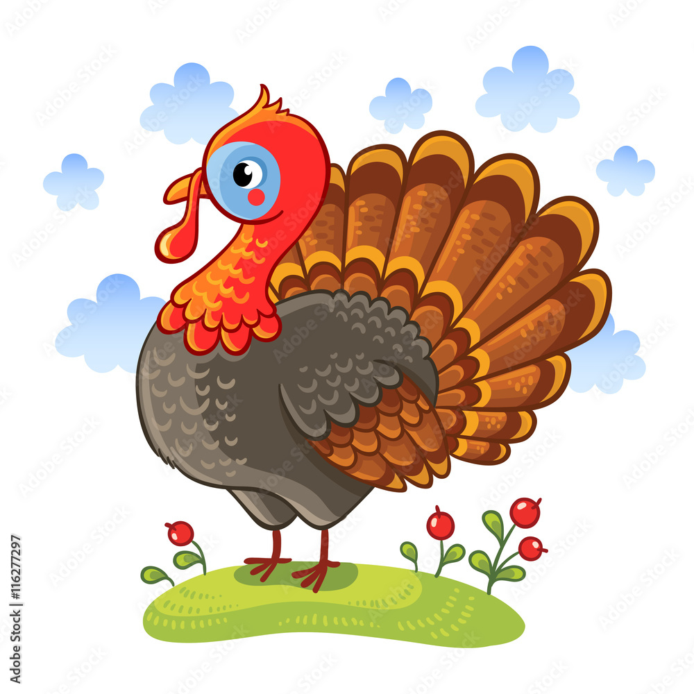 Cute cartoon character turkey. Turkey isolated on a white background ...