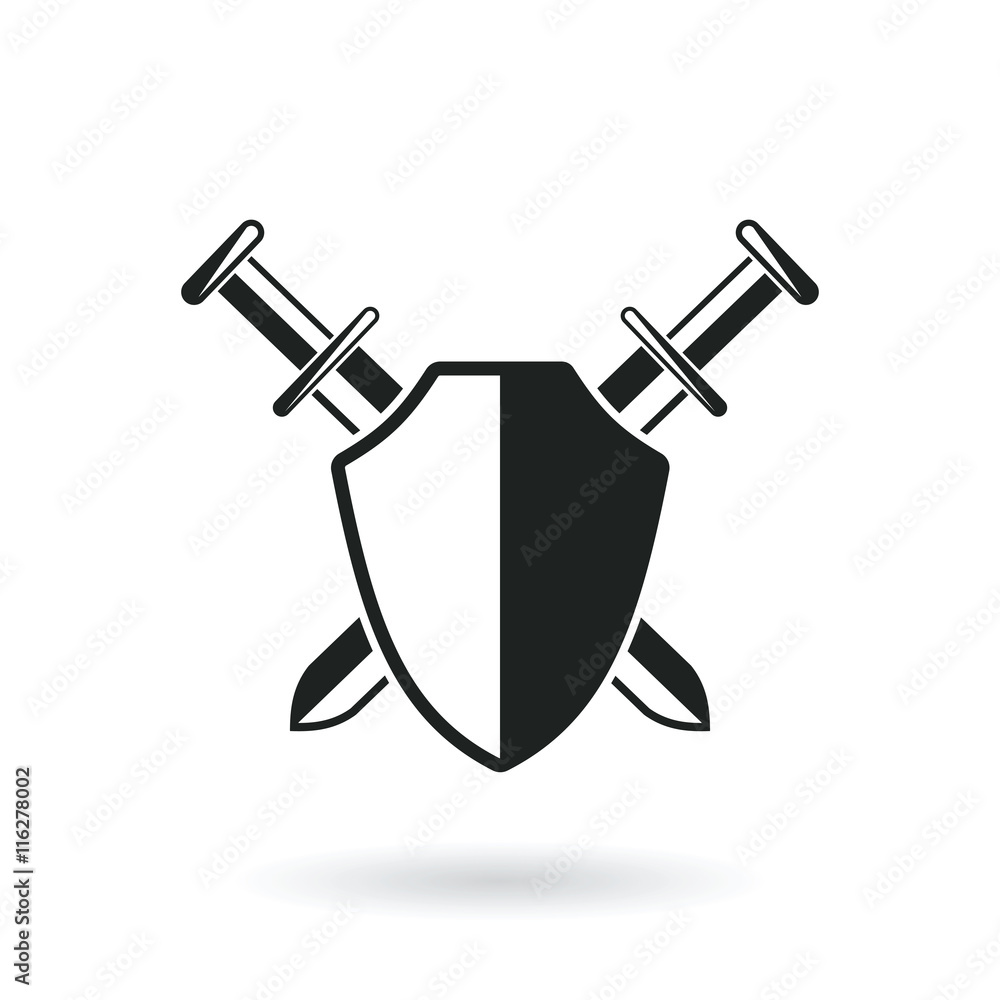 crossed swords with shield Stock Vector | Adobe Stock
