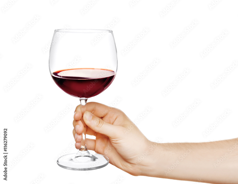 Male hand holding glass of wine isolated on white Stock-Foto | Adobe Stock