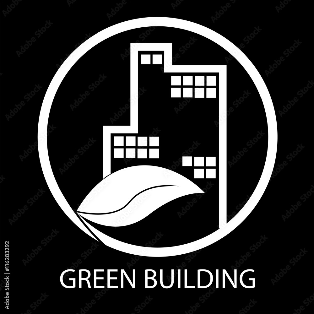Symbol of Green Building, white line at black background Stock ...