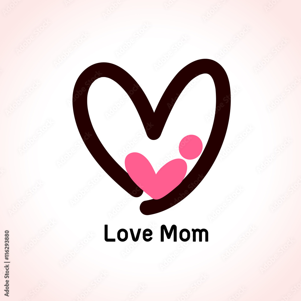 Mother love icon, baby in heart shape logo design. Vector illustration ...