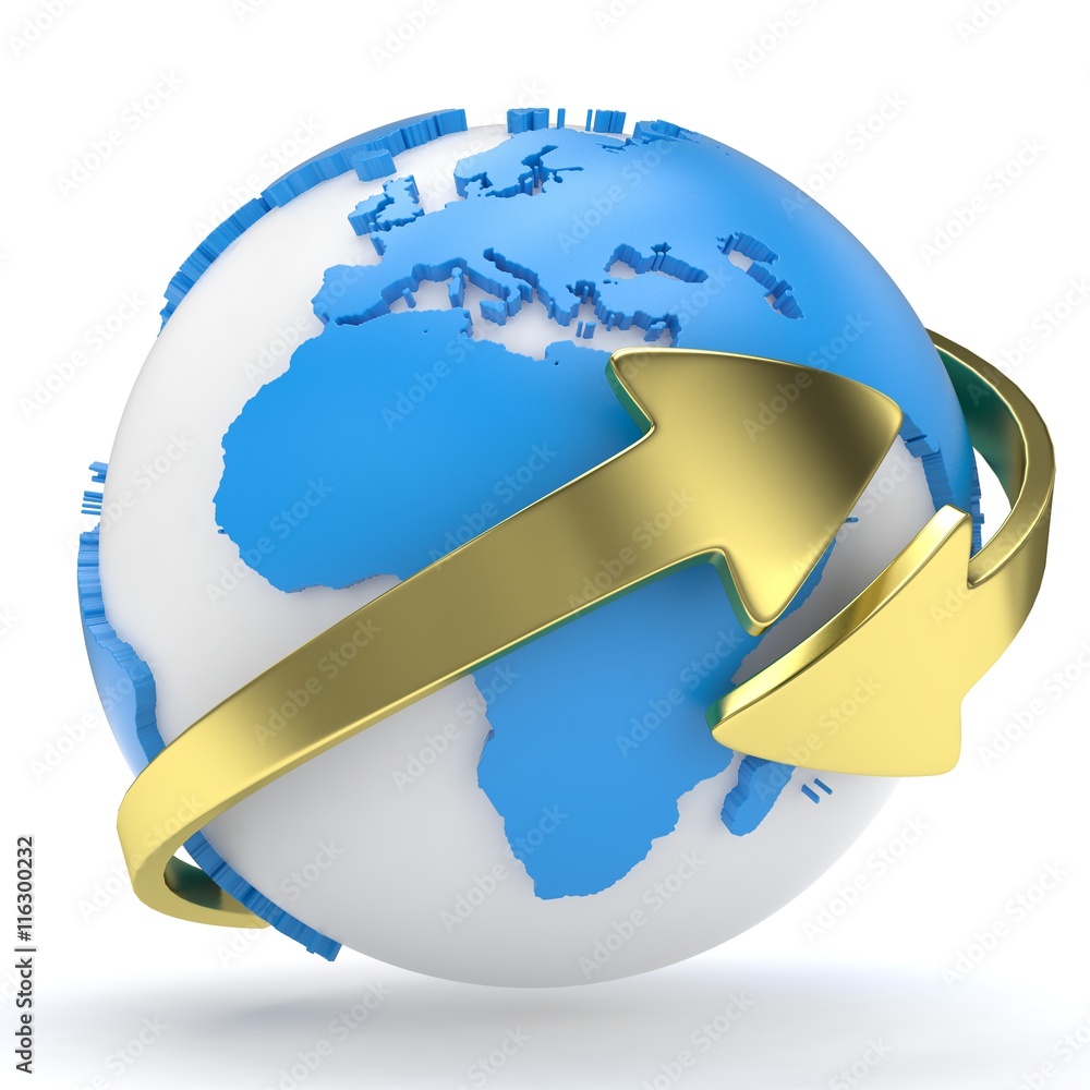 Arrows and Earth globe. 3d render Stock Illustration | Adobe Stock