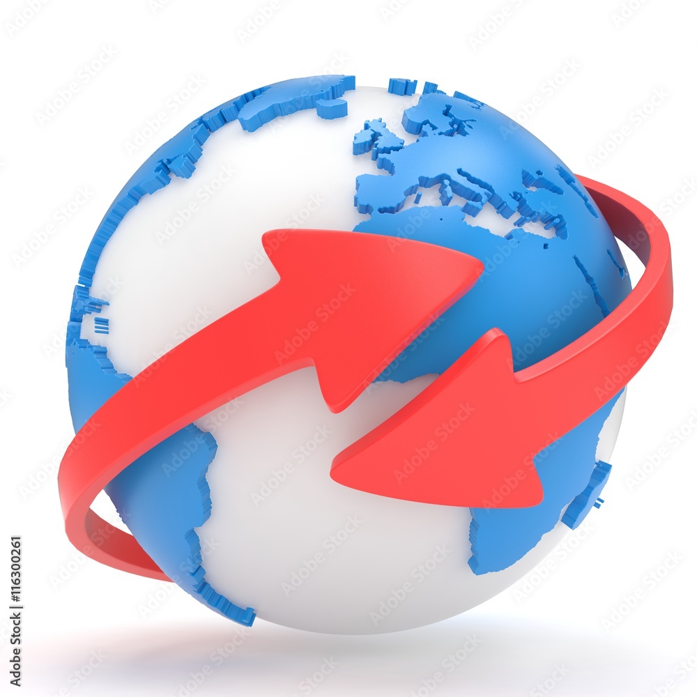 Arrows and Earth globe. 3d render Stock Illustration | Adobe Stock