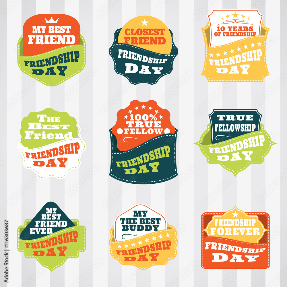 Vintage vector set of badges for Friendship Day. Retro labels vector ...