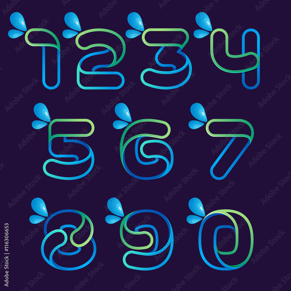 Numbers set logos with water waves and drops. Stock Vector | Adobe Stock