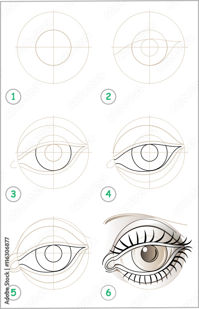 Page shows how to learn step by step to draw an eye. Developing skills ...
