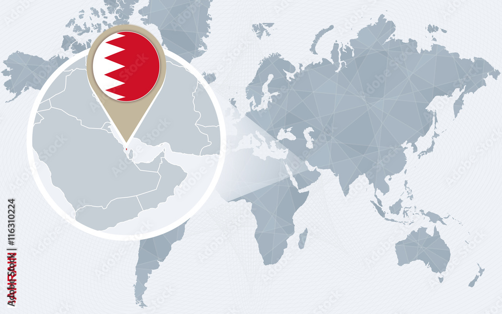 Abstract blue world map with magnified Bahrain. Stock Vector | Adobe Stock