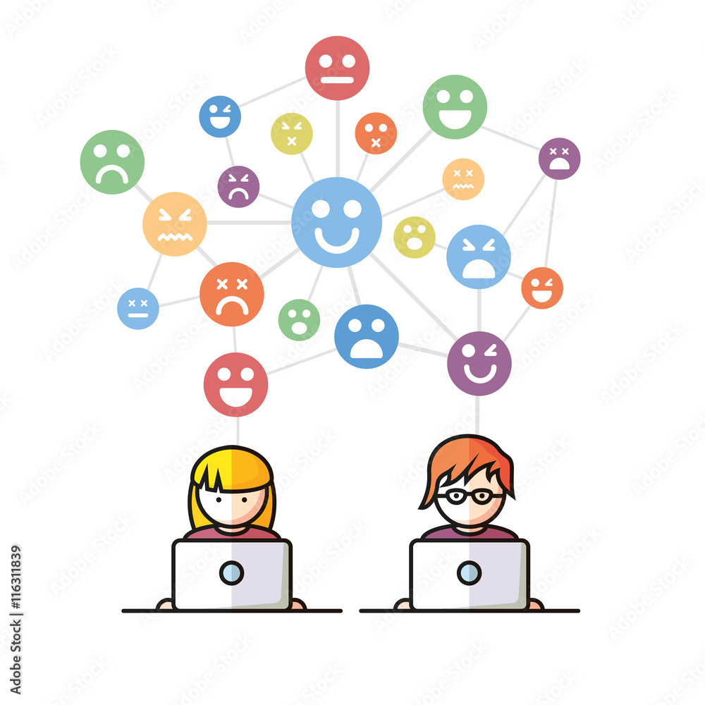 Social Media, network people with computers vector illustration Stock ...