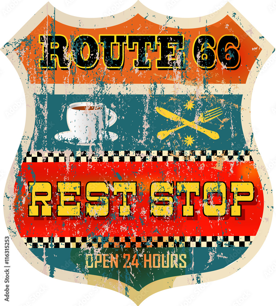 route 66 rest stop sign, retro style, vector illustration Stock Vector ...