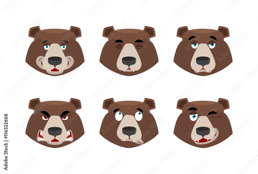Emotions bear. Set expressions avatar grizzly. Animal good and e Stock ...