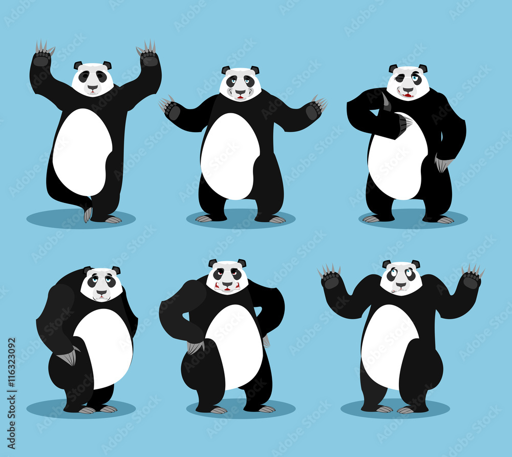 Panda set. Chinese bear variety of poses. Animal expression of e Stock ...