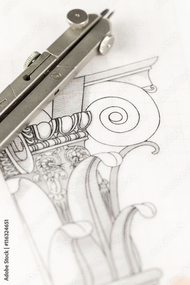 architecture drawings & compass Stock Photo | Adobe Stock
