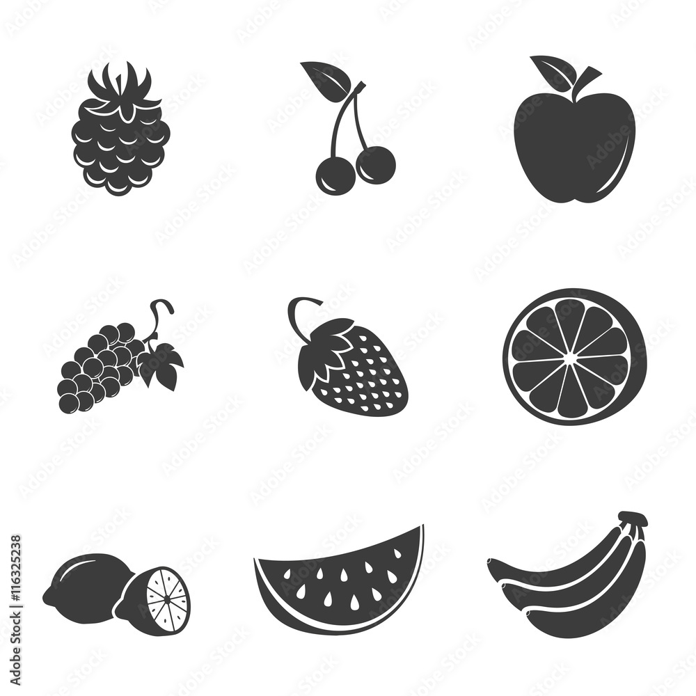 Fruit set icons. Fruit set Vector icons isolated on white background ...