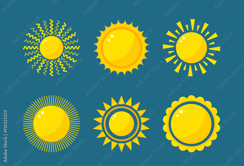 Vector sun icon isolated on background. Sun Vector isolated summer icon design. Vector yellow ...
