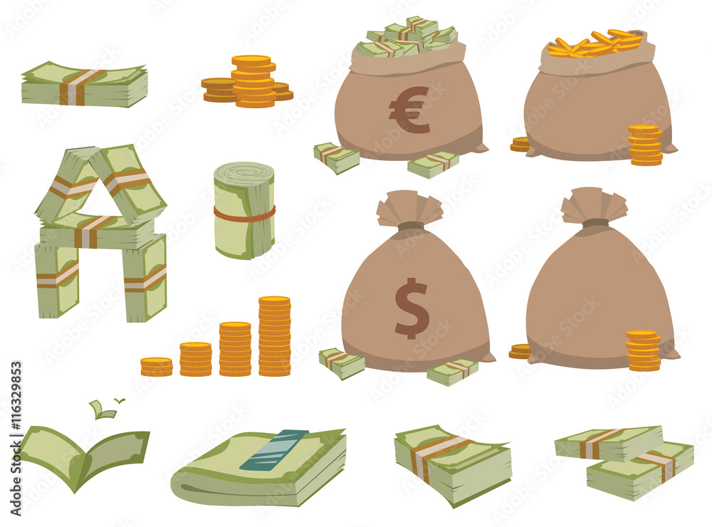 Money symbols and coin icon vector set. Concept icons for finance ...