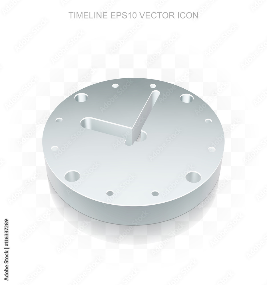 Time icon: Flat metallic 3d Clock, transparent shadow, EPS 10 vector ...