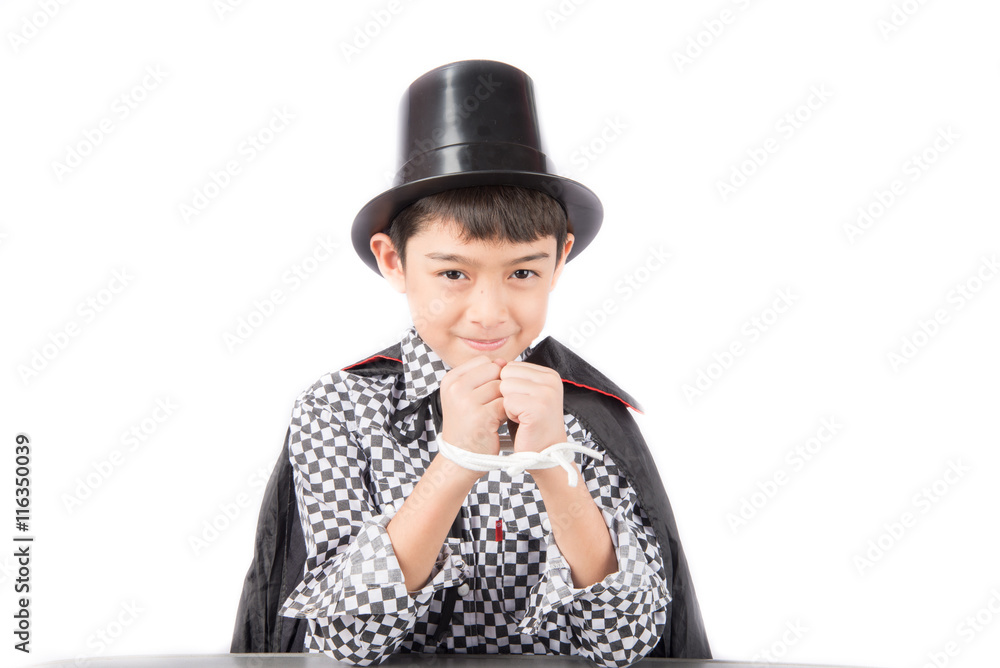 Little boy pretend as a magician performance with fun Stock Photo ...