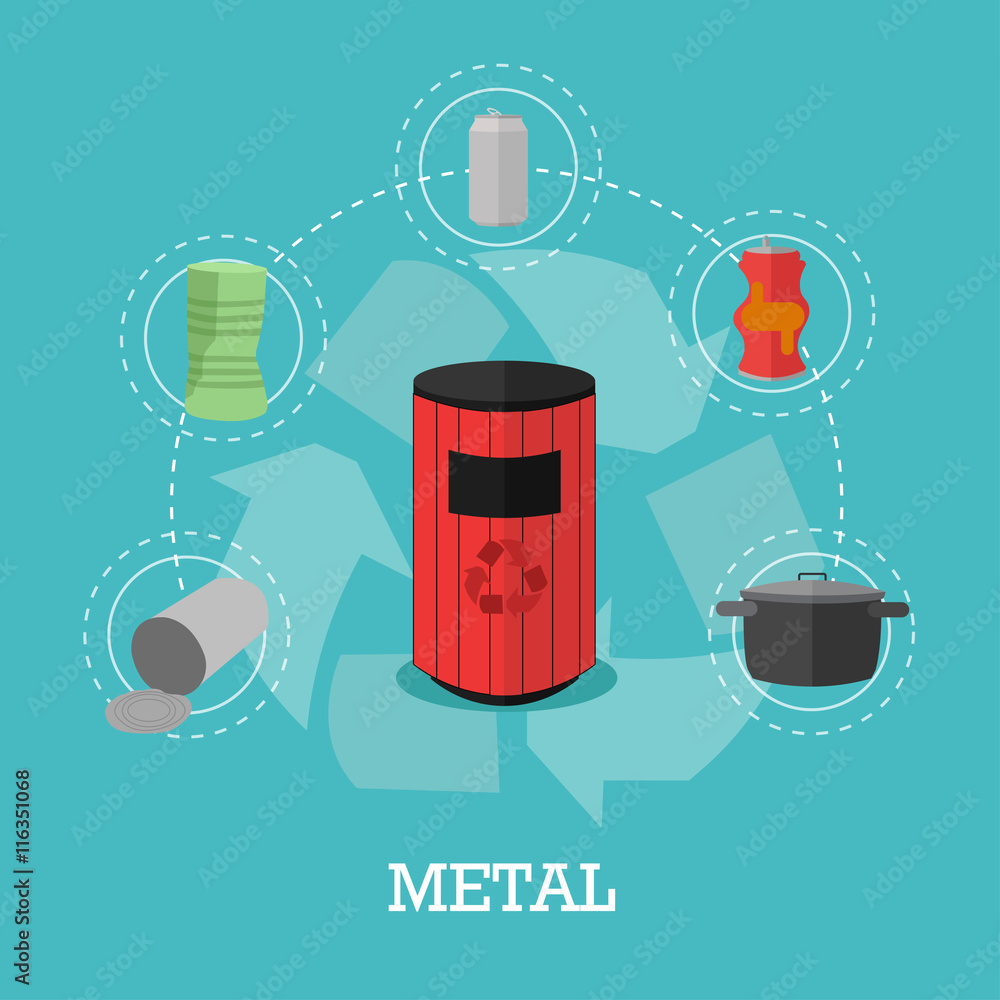 Garbage recycle concept vector illustration in flat style. Metal waste ...