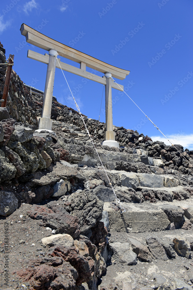 Terrain on climbing route on Mount Fuji, a symmetrical volcano and ...