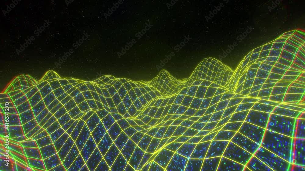 Landscape terrain flyover binary retro video game 3d vector arcade ...