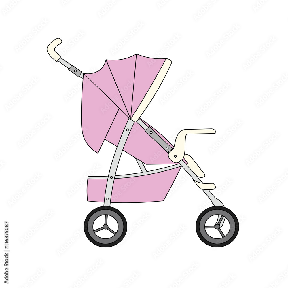 Pink cartoon children's stroller for baby girl. Stock Vector | Adobe Stock