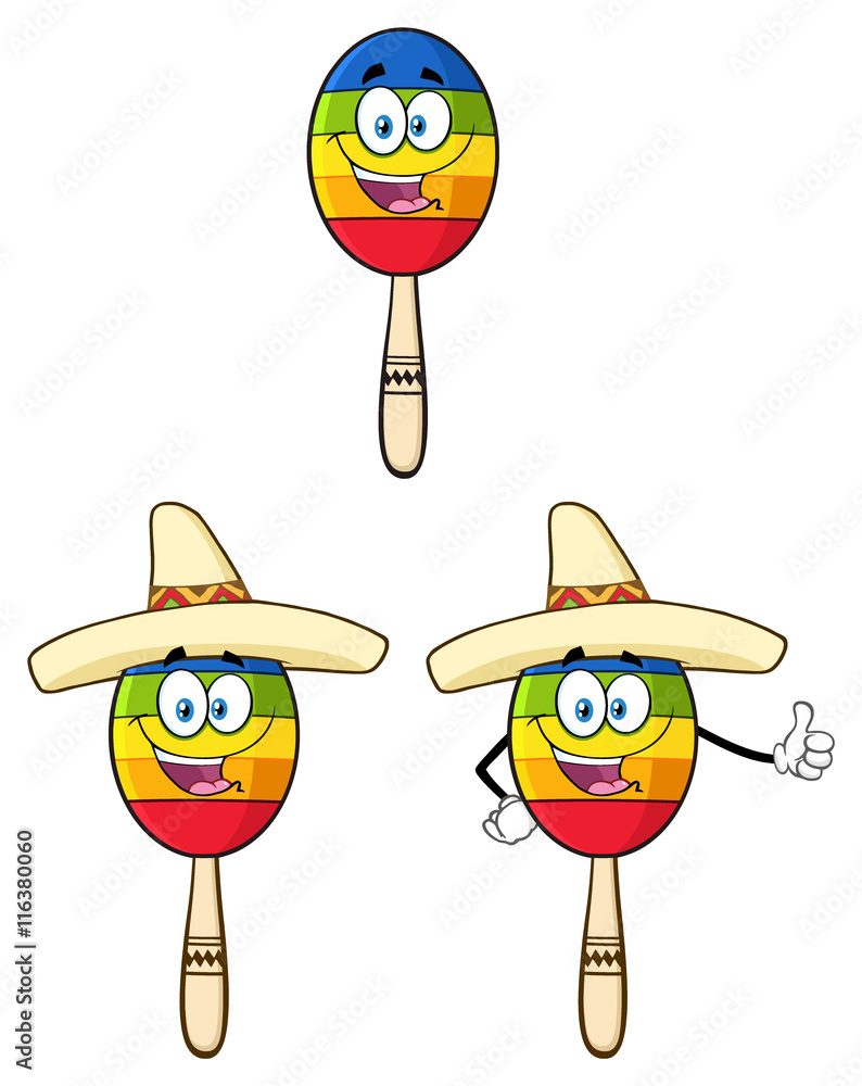 Happy Colorful Mexican Maracas Cartoon Mascot Character With Sombrero ...
