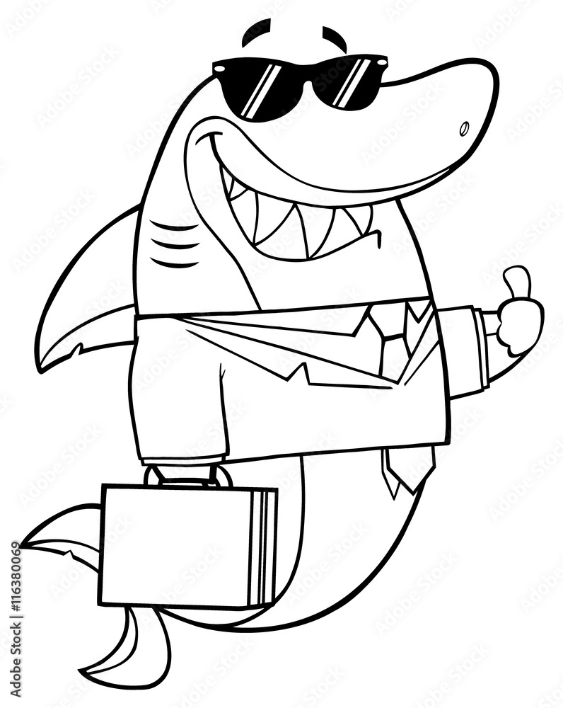 Black And White Smiling Business Shark Cartoon Mascot Character In Suit ...