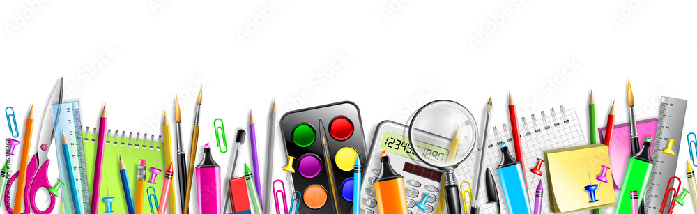 School Supplies Banner Isolated On White Stock Vector | Adobe Stock