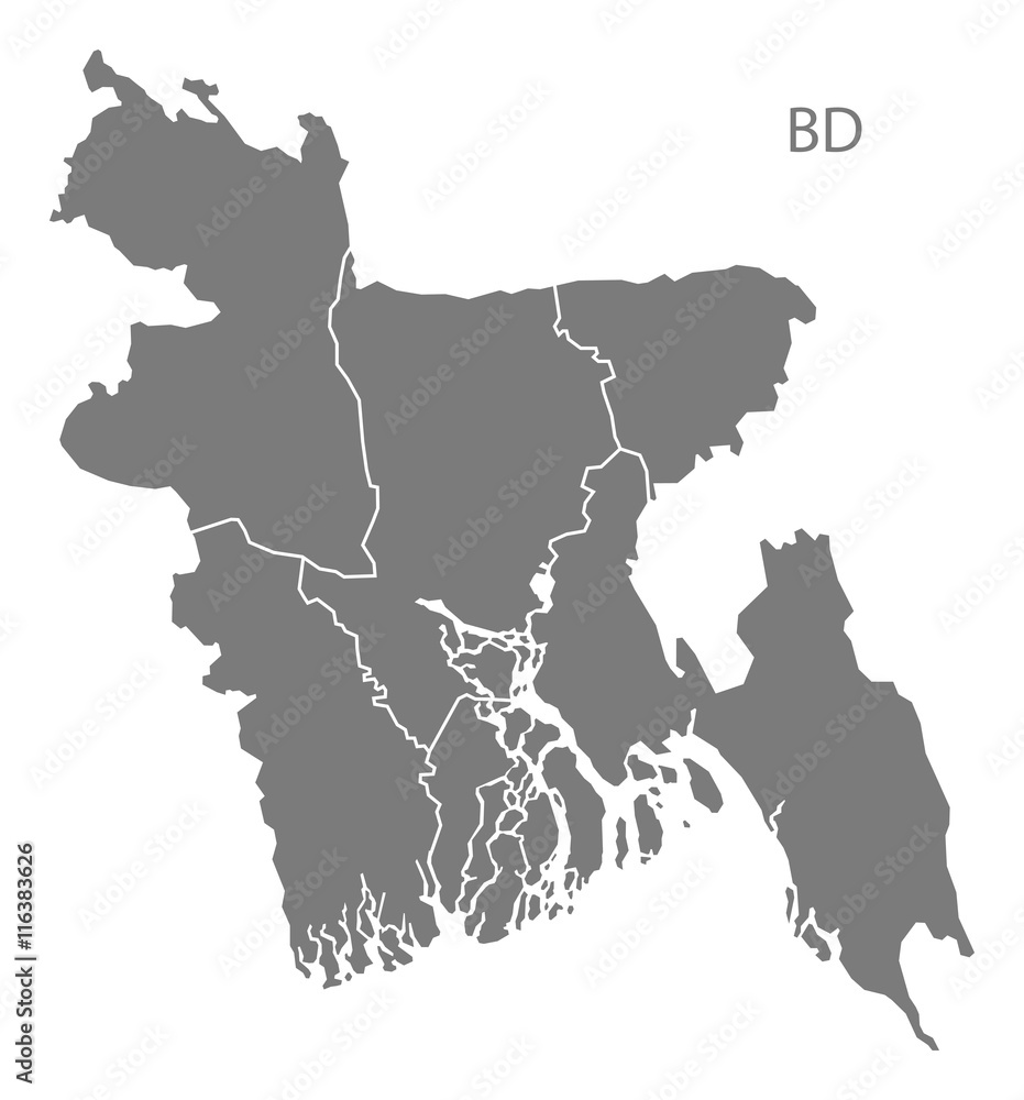 Bangladesh districts Map grey Stock Vector | Adobe Stock