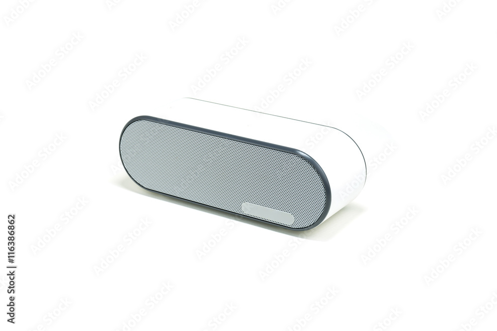 White bluetooth speaker isolated on a white background. White wireless ...