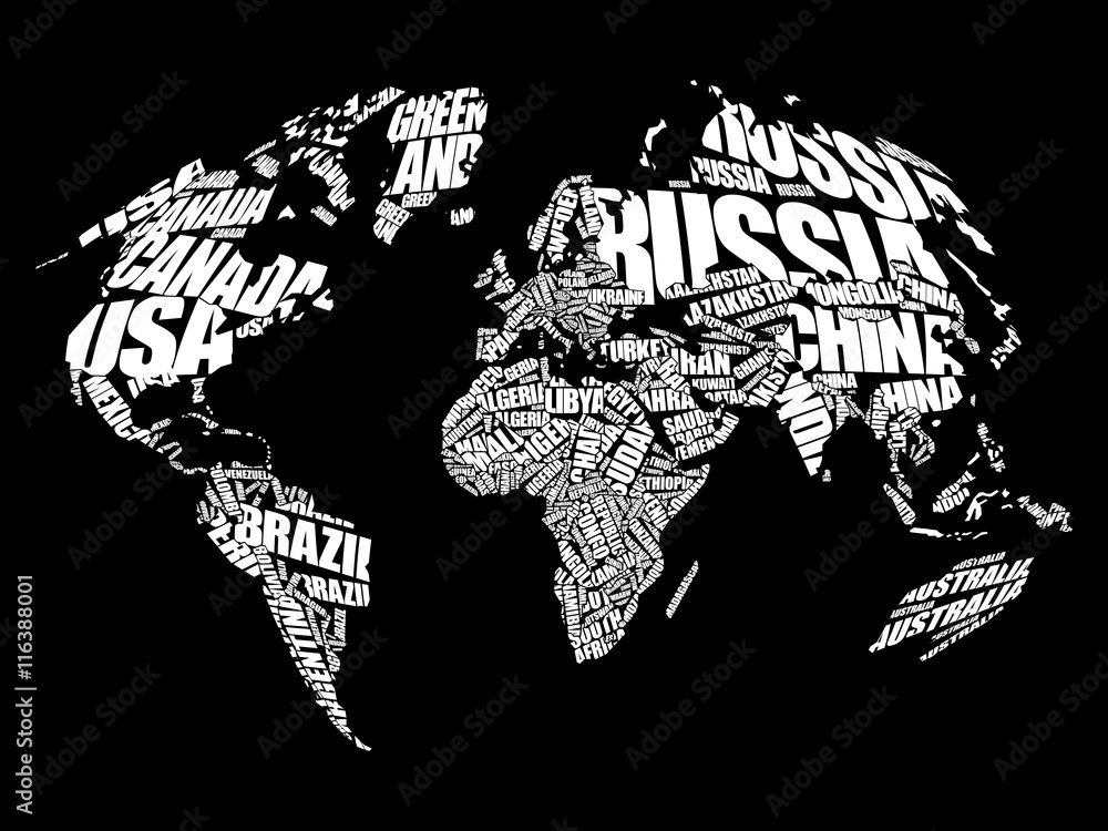 World Map in Typography word cloud concept, names of countries Stock ...
