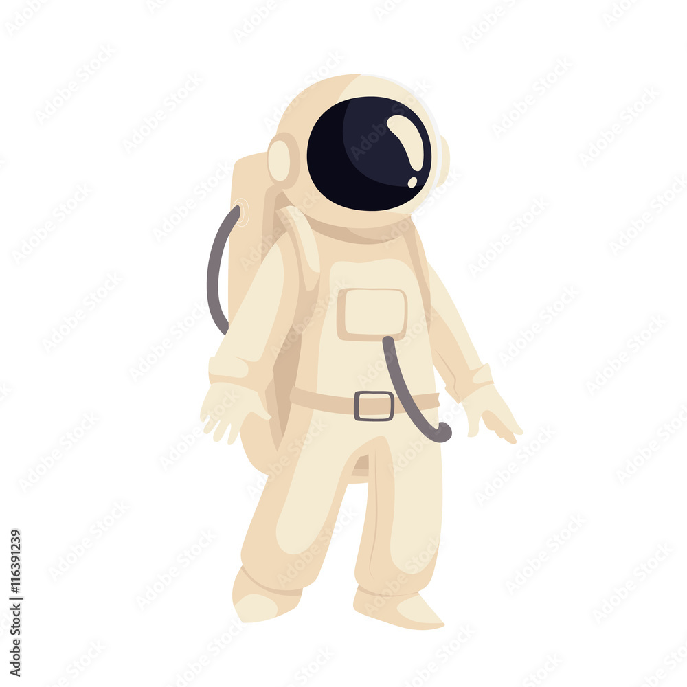 Cartoon astronaut in open cosmos vector illustration. Cosmonaut ...