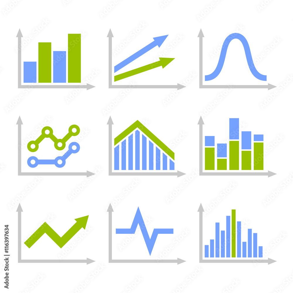Color Graph Chart Icons Set on White Background. Vector Stock Vector ...