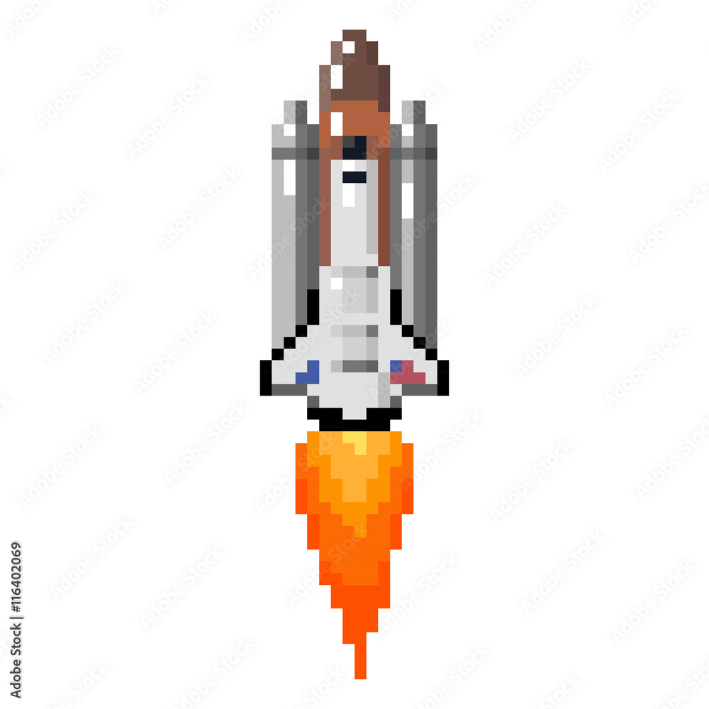 Space Shuttle Flying Pxiel - Isolated Vector Illustration Stock Vector ...