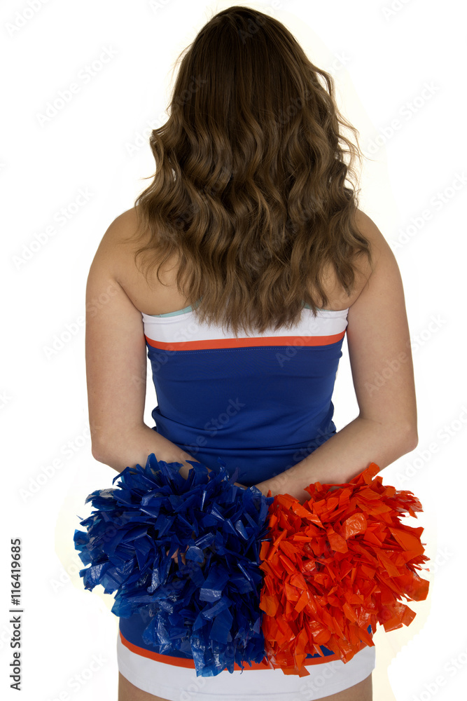 Teen cheerleader standing back side view with a white background Stock ...