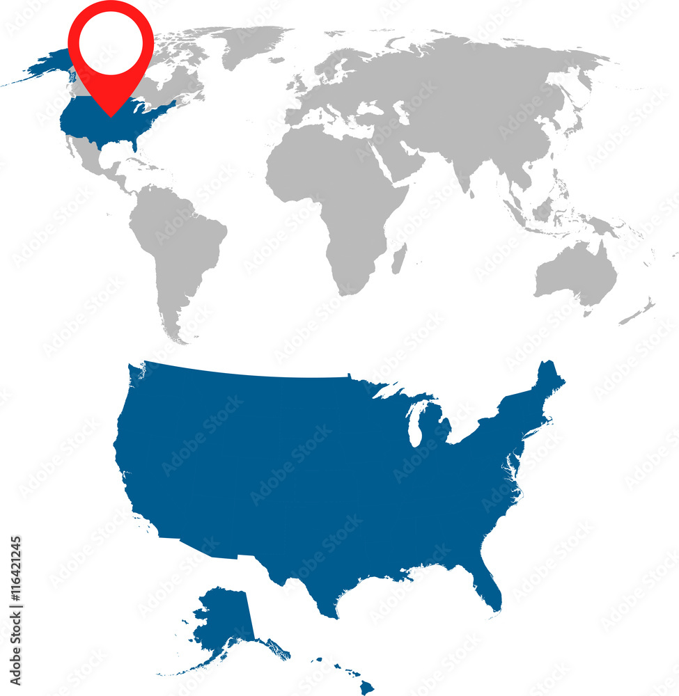 Detailed map of USA and World map navigation set. Flat vector ...