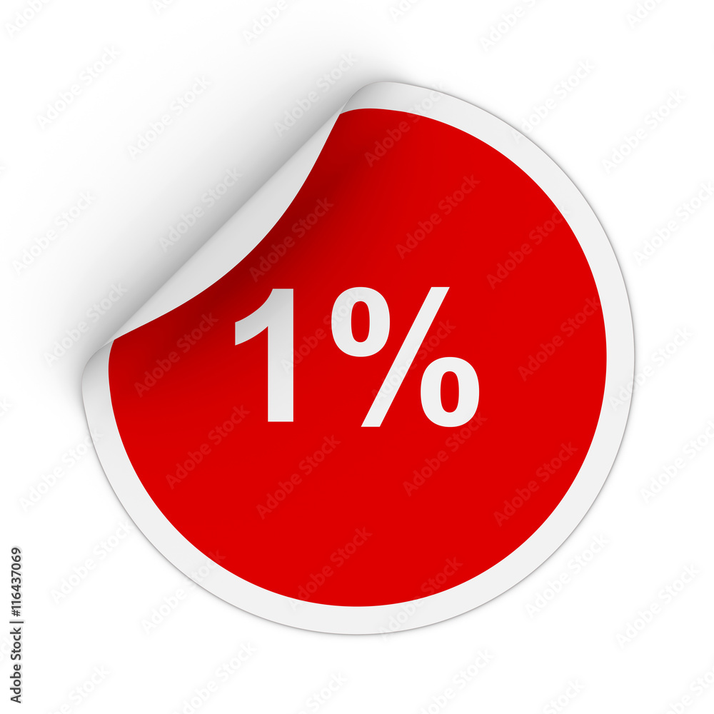 1% - One Percent Red Circle Sticker with Peeling Corner 3D Illustration ...