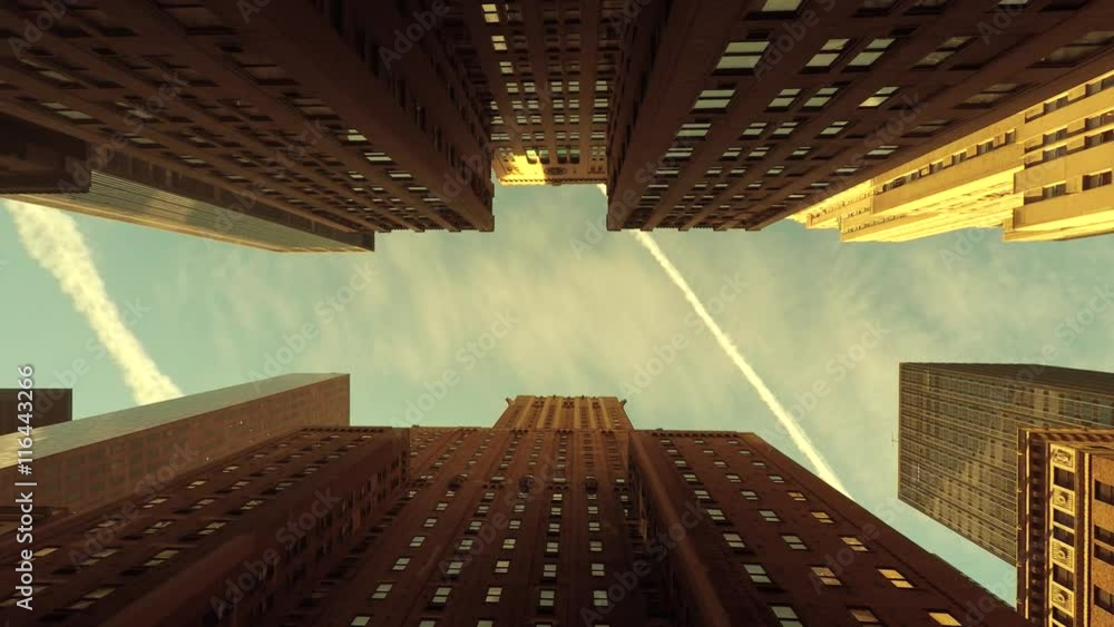vertical view of city skyscraper buildings. urban architecture ...
