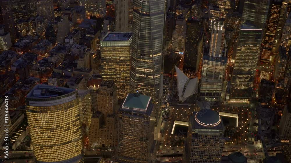 ground zero world trade center memorial aerial view at night. Stock ...