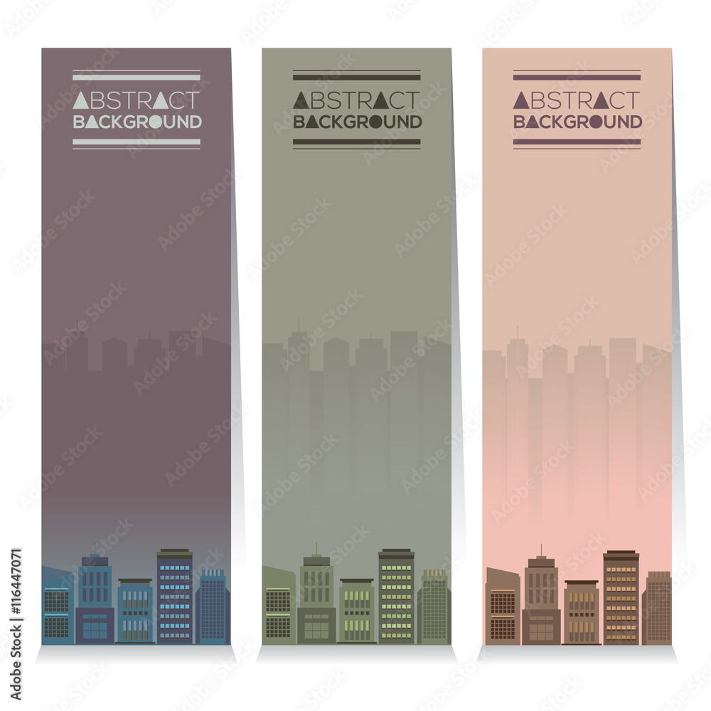 Modern Design Set Of Three Buildings Vertical Banners Vector ...