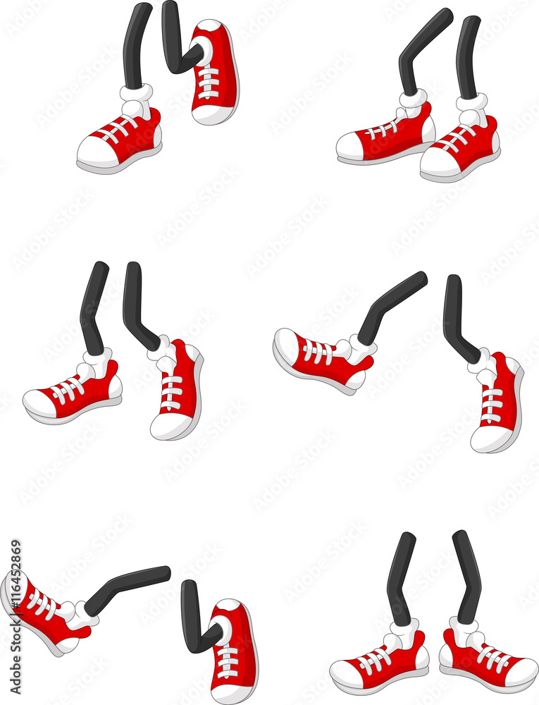 Cartoon walking feet on stick legs in various positions Stock Vector ...