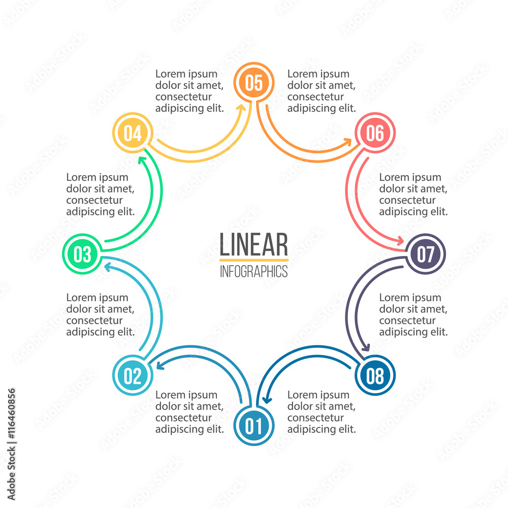 Linear infographics. Minimalistic chart, diagram with 8 steps. Stock ...