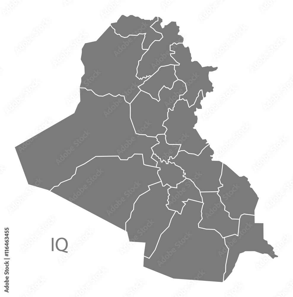 Iraq governorates Map grey Stock Vector | Adobe Stock